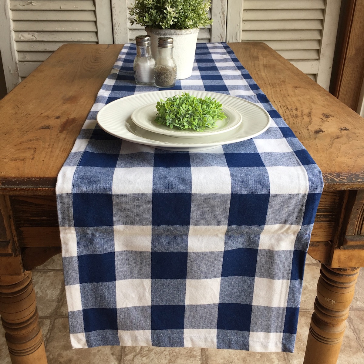 Blue and White Buffalo Check Tablerunner - Cornucopia